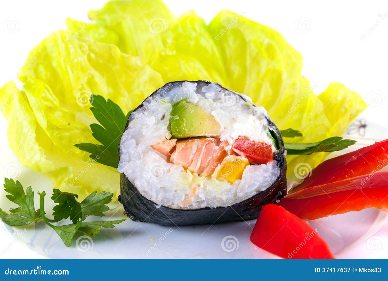 One Piece of Sushi on Decorated Plate Stock Image - Image of delicacy ...