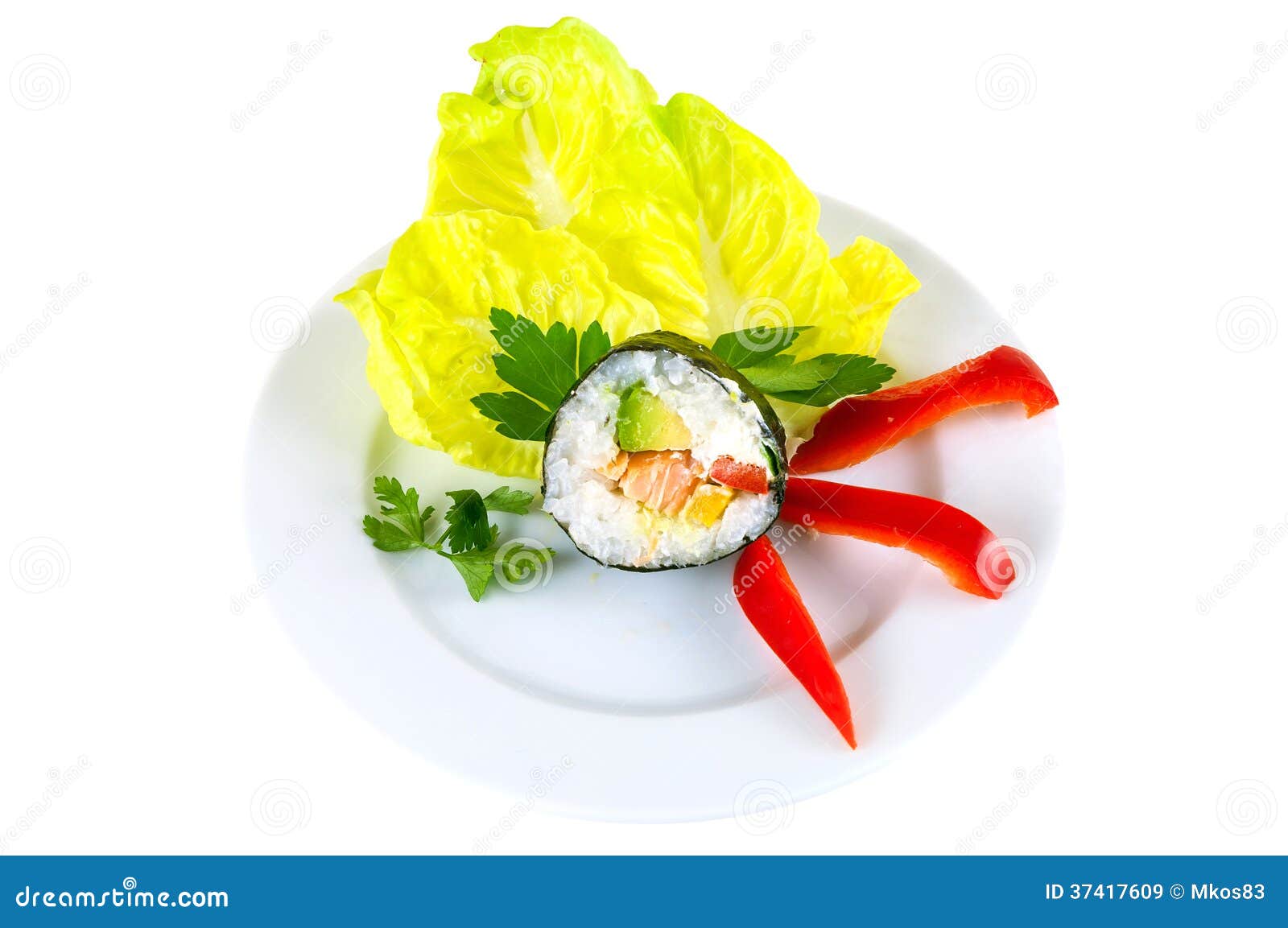 One Piece of Sushi on Decorated Plate Stock Image - Image of delicacy ...
