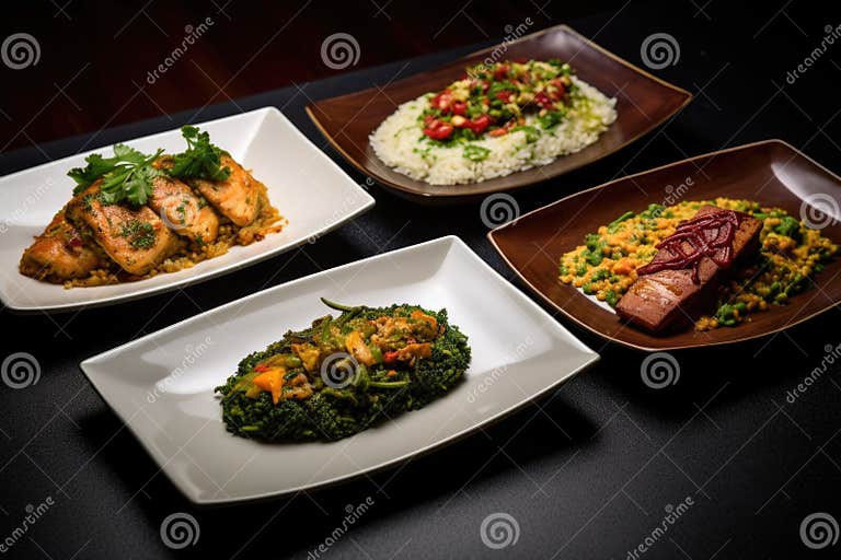 One Plate Serving Three Different Cuisines Stock Photo - Image of ...