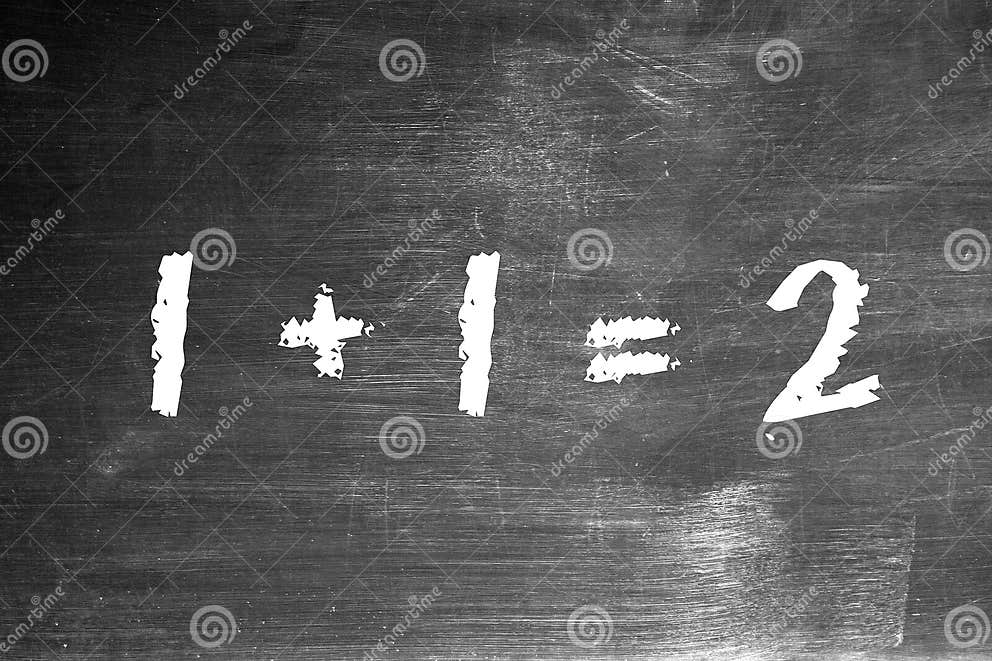 One plus one equals two stock photo. Image of chalk, black - 9364754