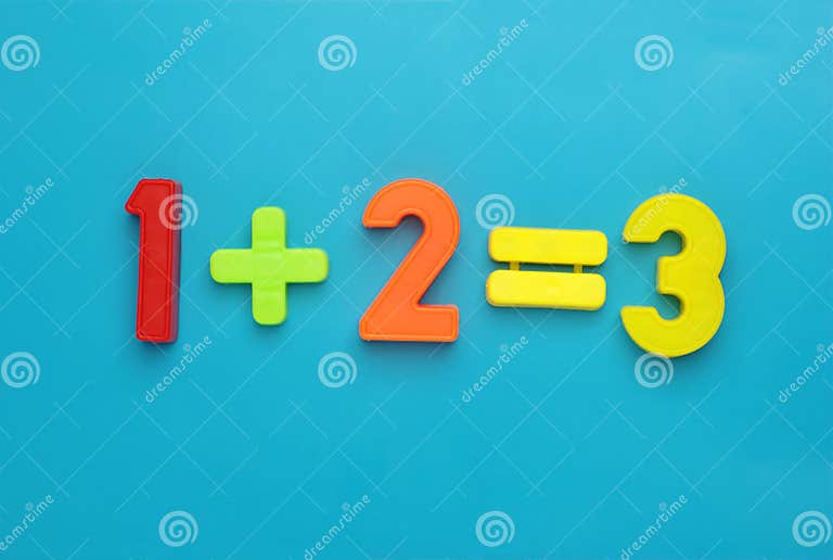 One plus two equals three. stock photo. Image of math - 21351928