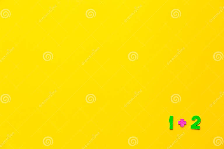 One Plus Two Equals Three is Example on Yellow Background. Copy Space ...