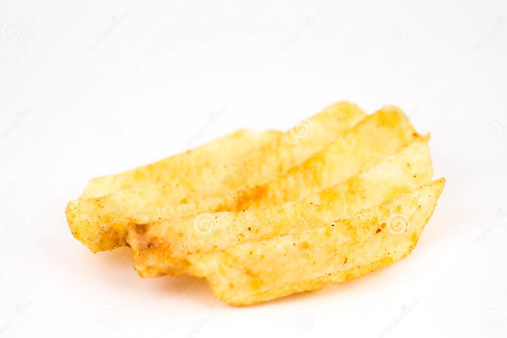 One Potato Chip on a White Background and Shadow Stock Image - Image of ...