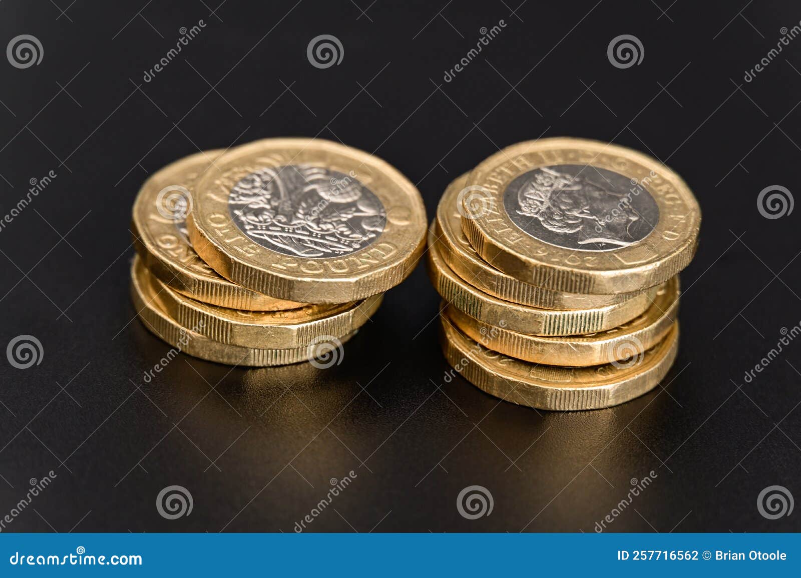 One Pound Coins Currency on a Black Background Editorial Photography ...