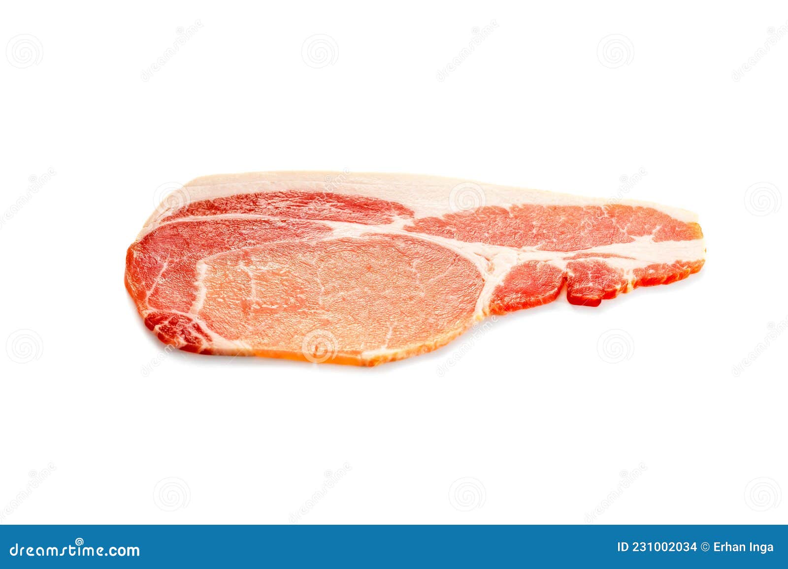 One Raw Uncooked Slice of Bacon Isolated on White Background Stock ...