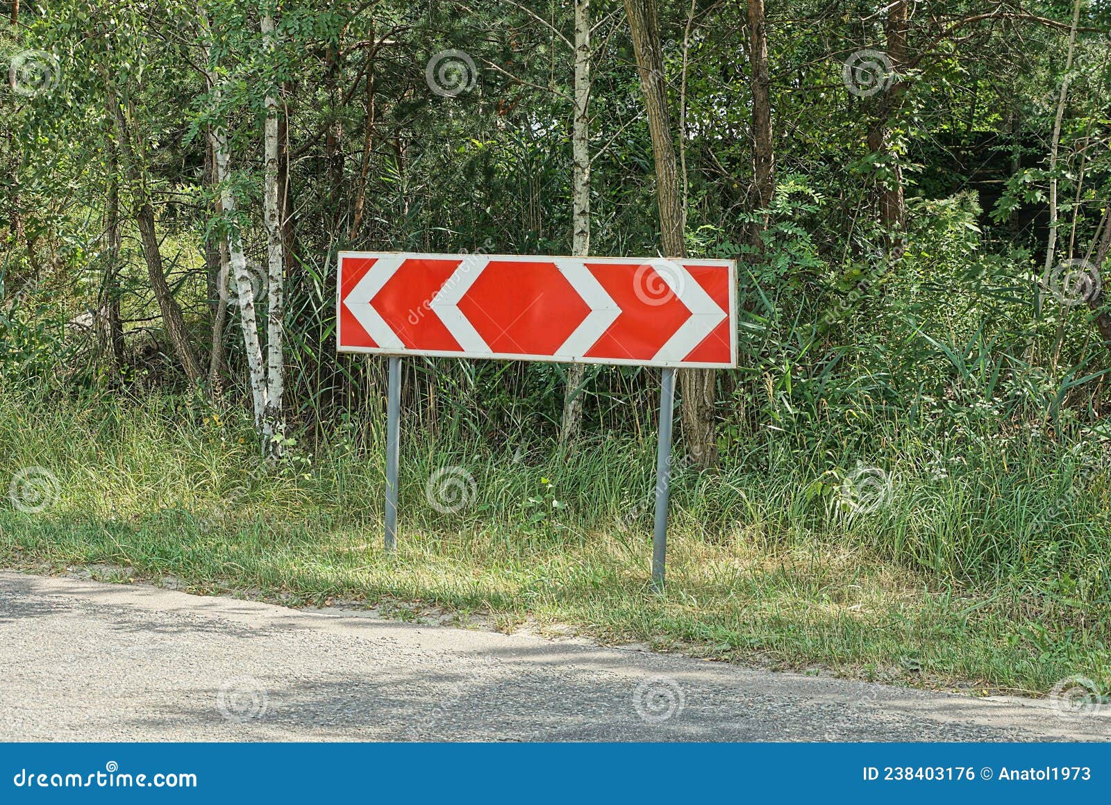 One Rectangular Road Sign Turning Direction with Red White Arrows Stock ...