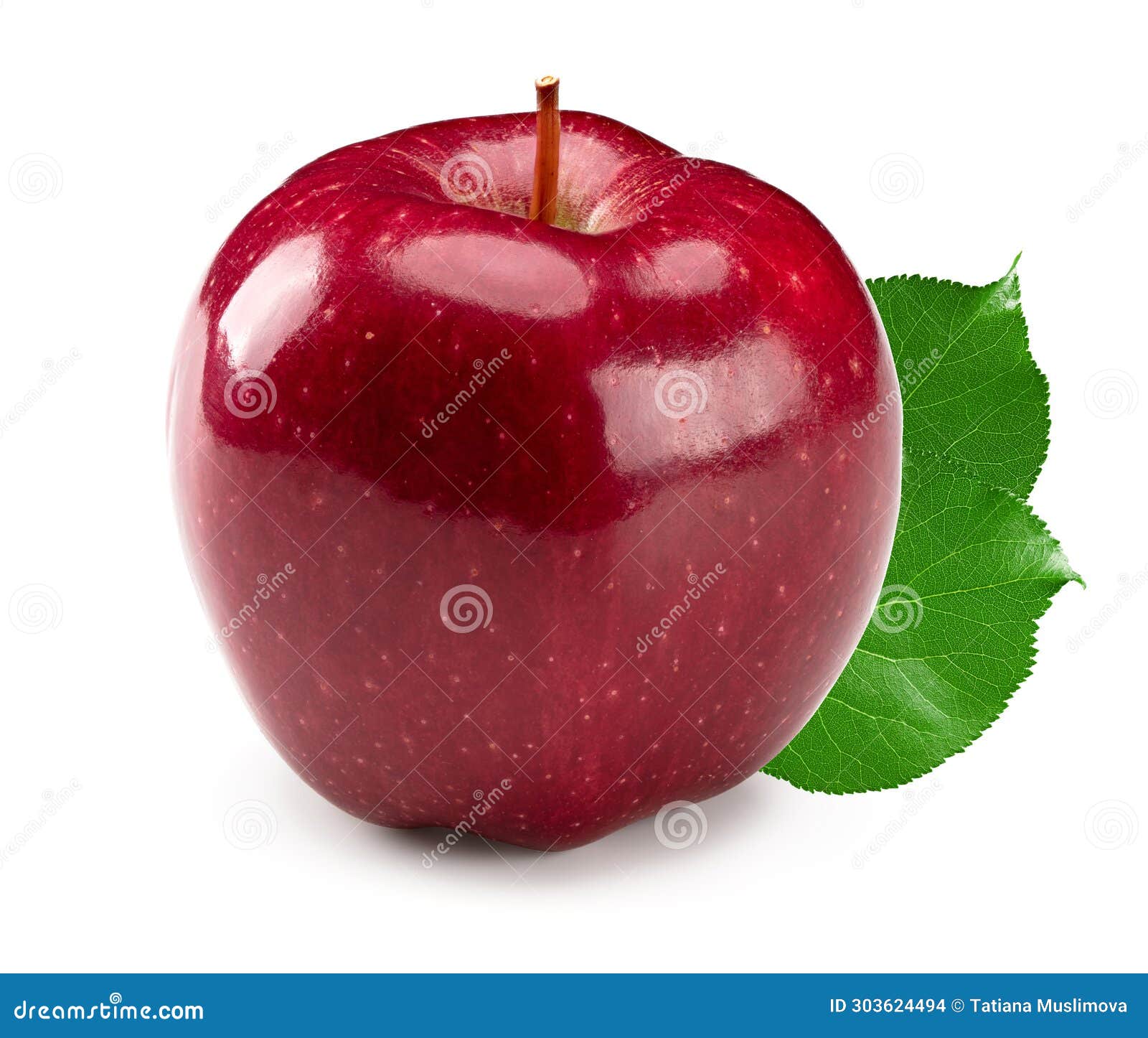One Red Apple with Green Leaves Isolated on White Background. Clipping ...