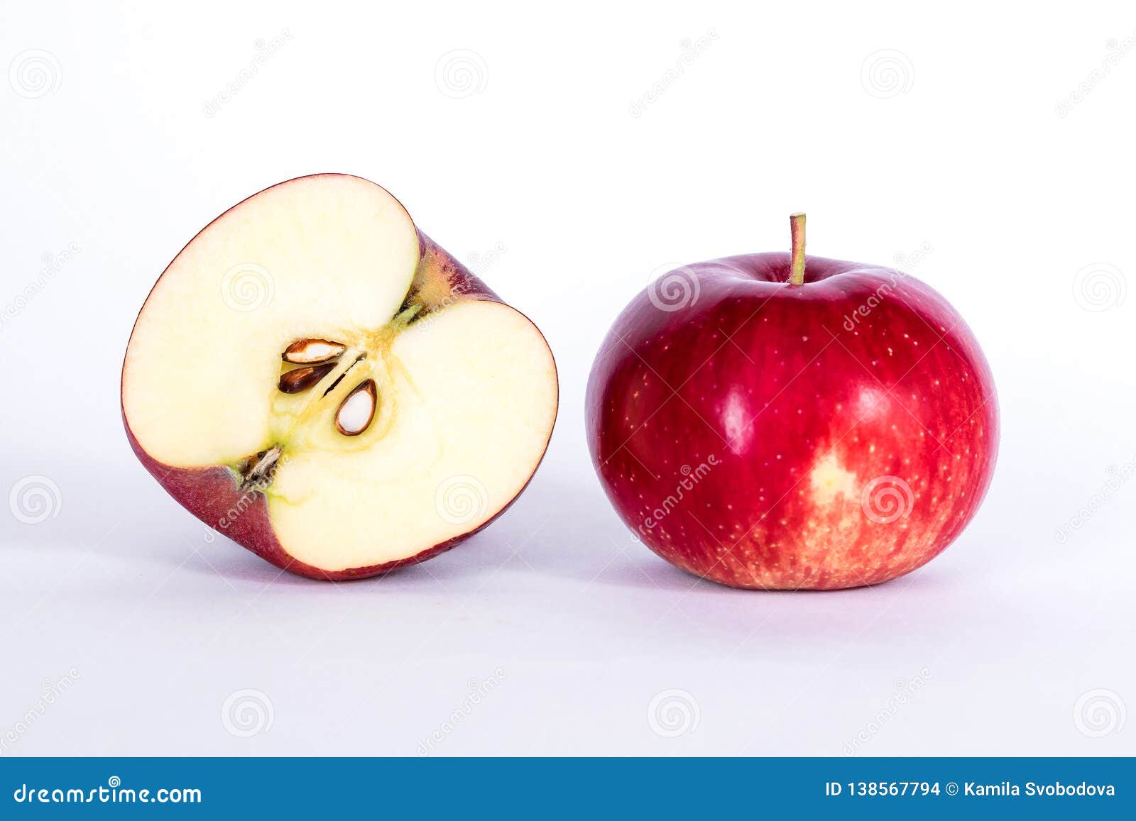 One Red Apple with Half Apple Stock Photo - Image of food, agriculture ...
