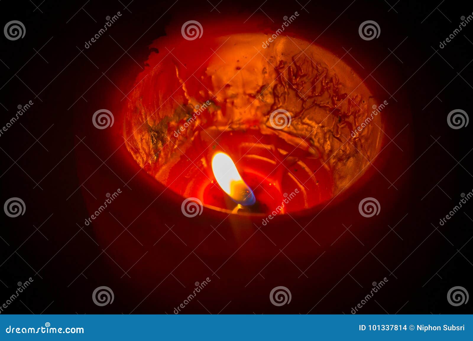 One Red Candle Closeup Image in the Dark Macro Stock Photo - Image of ...