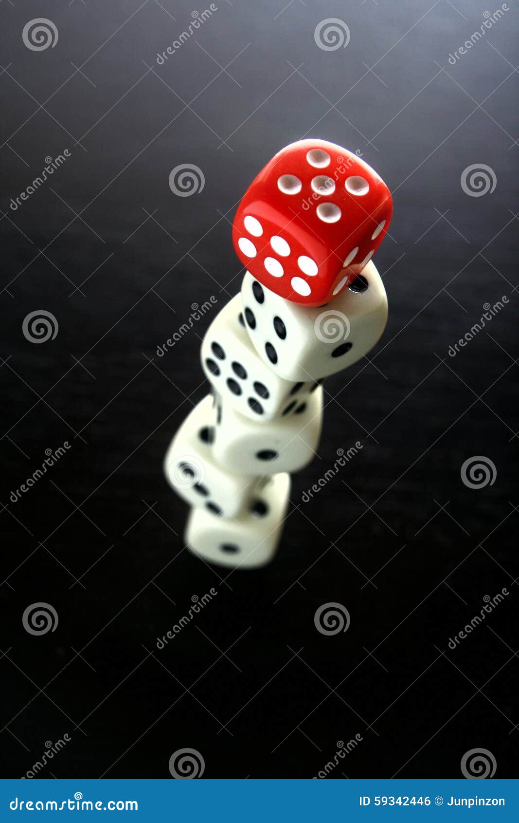 One Red Game Dice on Top of Stacked Five White Game Dice Stock Photo ...