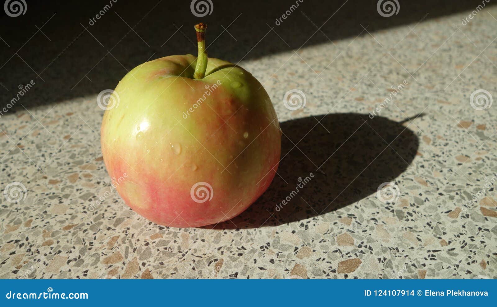 One Red-green Apple with Shadow Stock Photo - Image of round, liquid ...