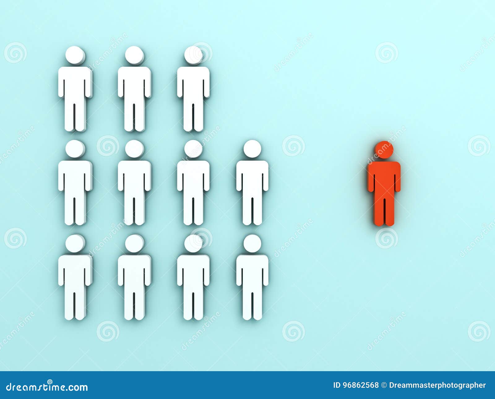 One Red Man Standing Alone Separate from Group of White People Stock ...