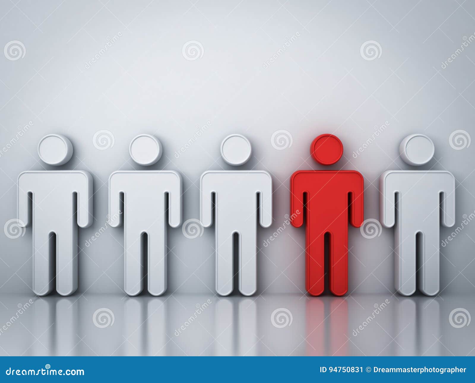 One Red Man Standing among White People on Gray Background Stock ...