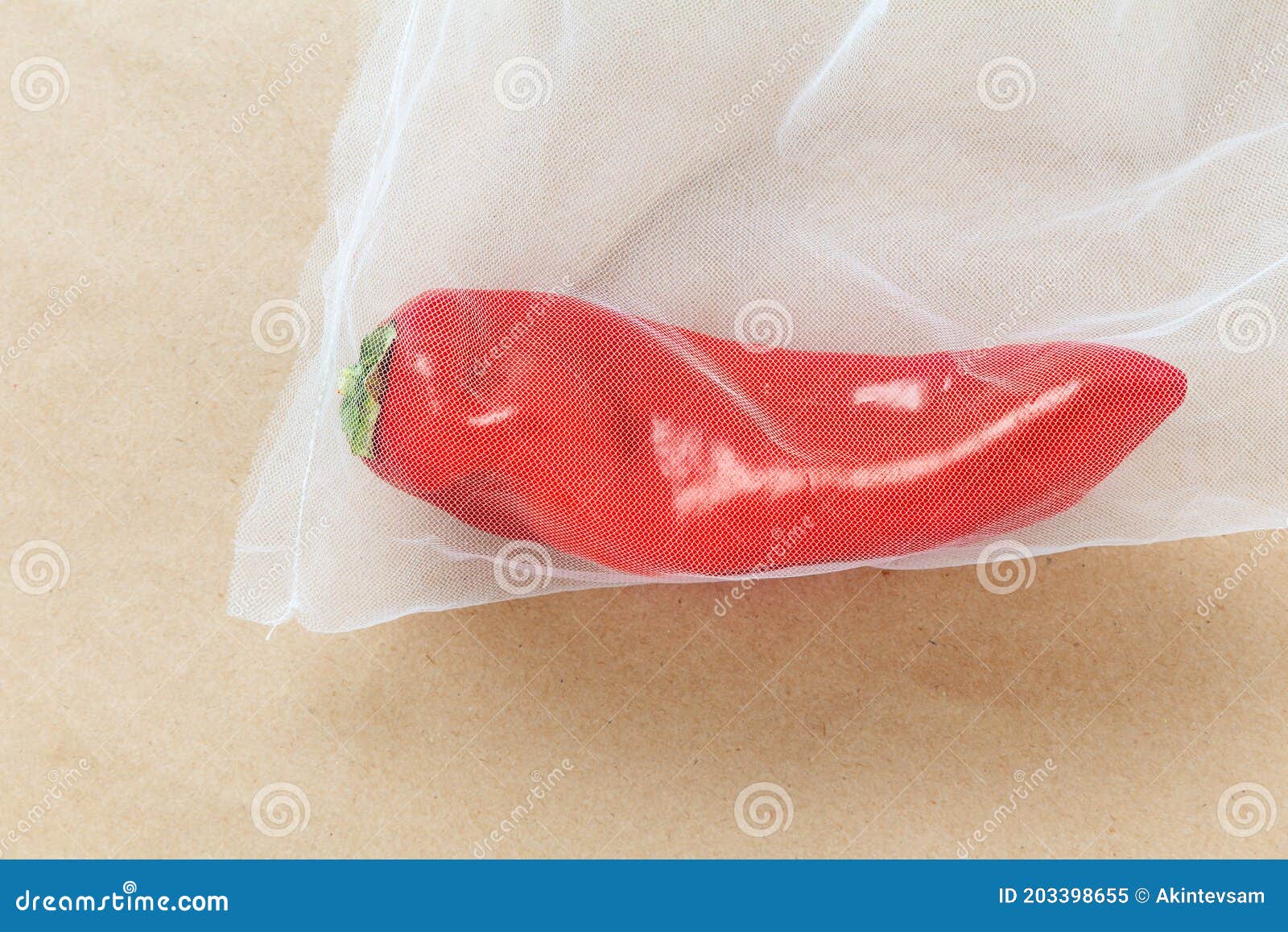 One Red Pepper in a White Reusable Mesh Bag Stock Image - Image of ...