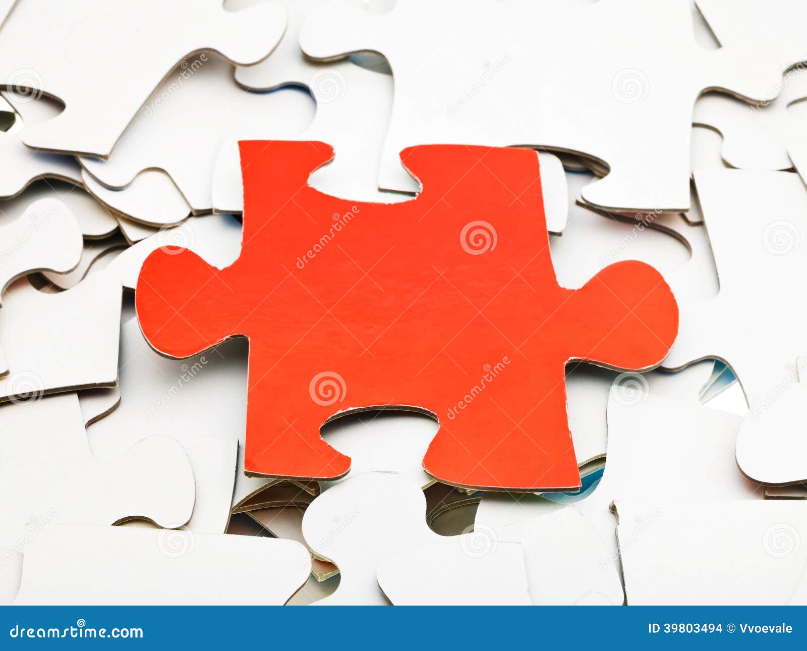 One Red Piece on Pile of White Jigsaw Puzzles Stock Photo - Image of ...