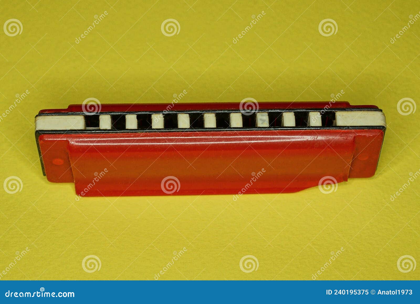 One Red Plastic Old Harmonica Stock Image - Image of equipment ...