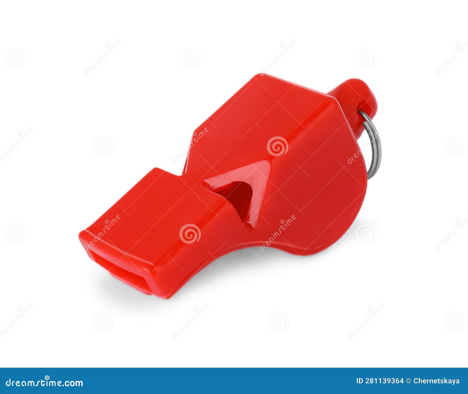One Red Plastic Whistle Isolated on White Stock Photo - Image of ...