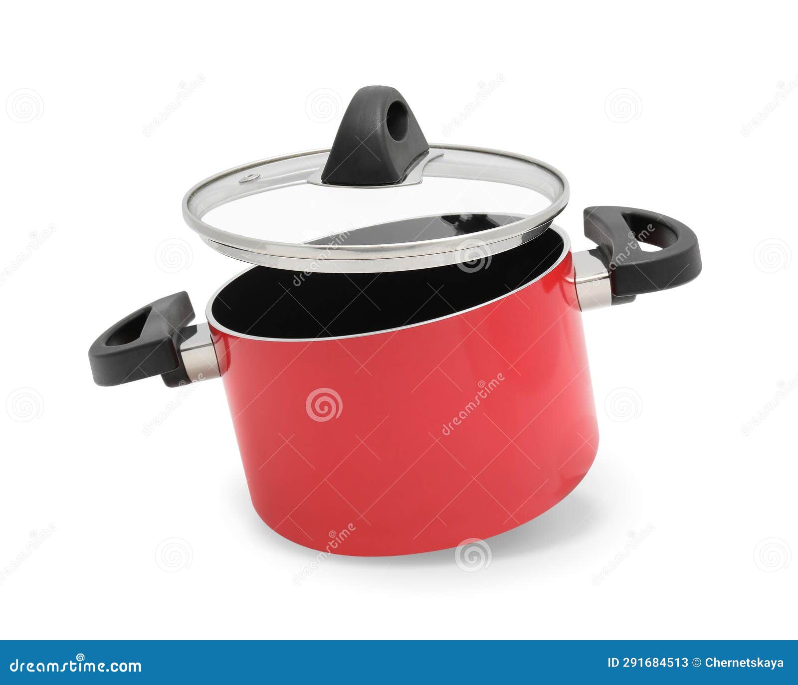 One Red Pot with Glass Lid Isolated on White Stock Image - Image of ...