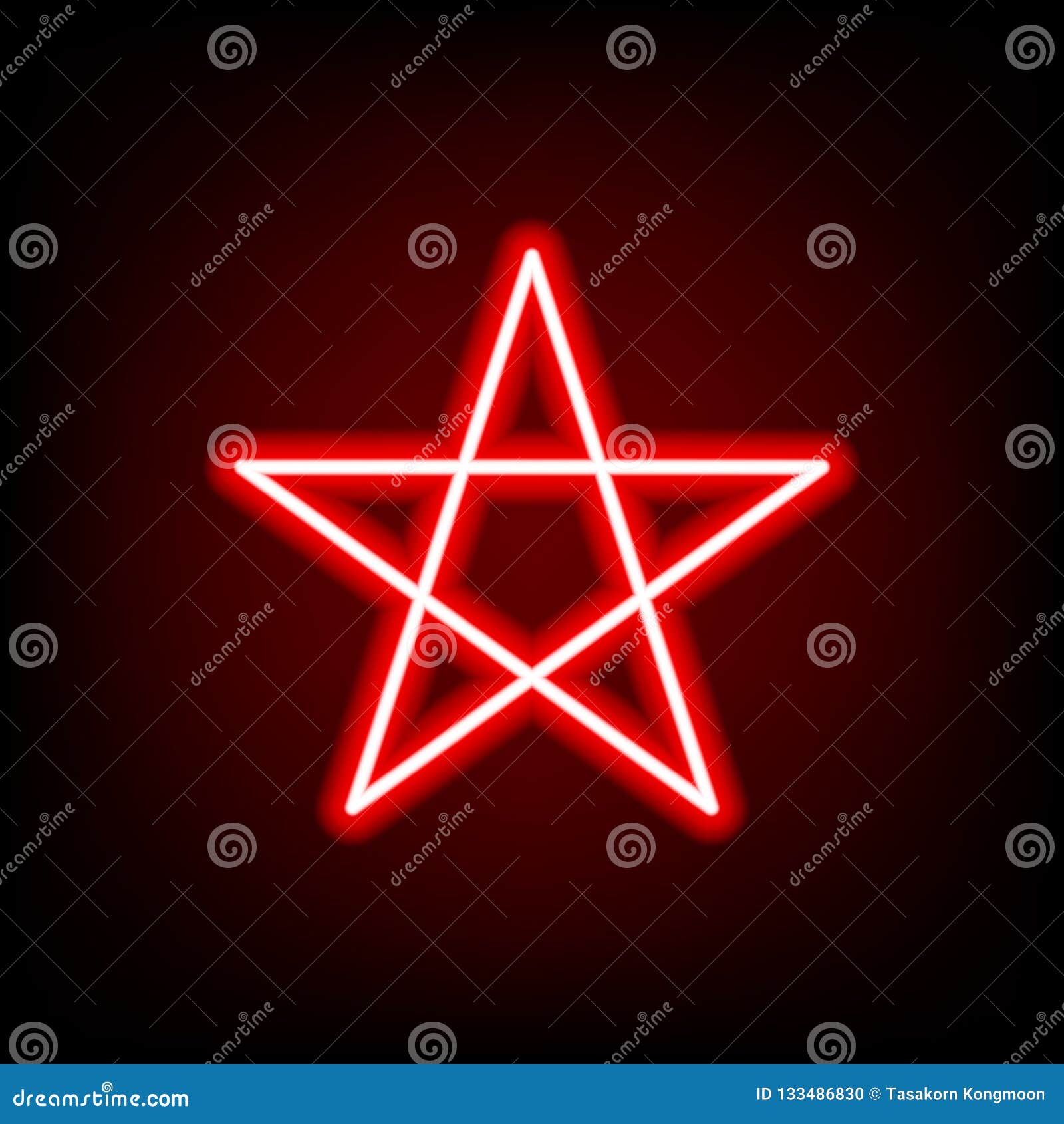 One Red Star Neon Tube Light on Black for Pattern and Design,vector ...