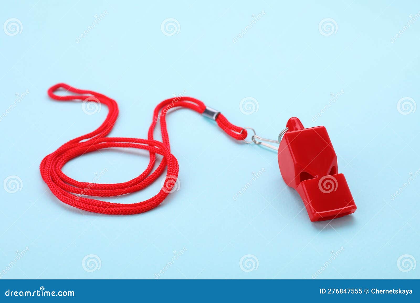 One Red Whistle with Cord on Blue Background Stock Image - Image of ...
