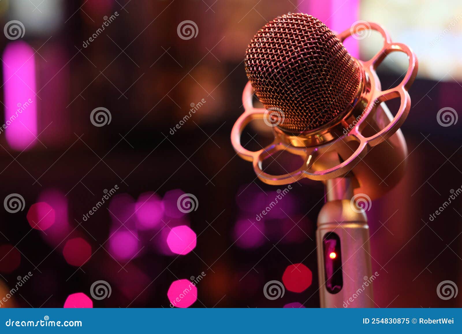 One Retro Microphone with Pink Bokeh Stock Image - Image of equipment ...