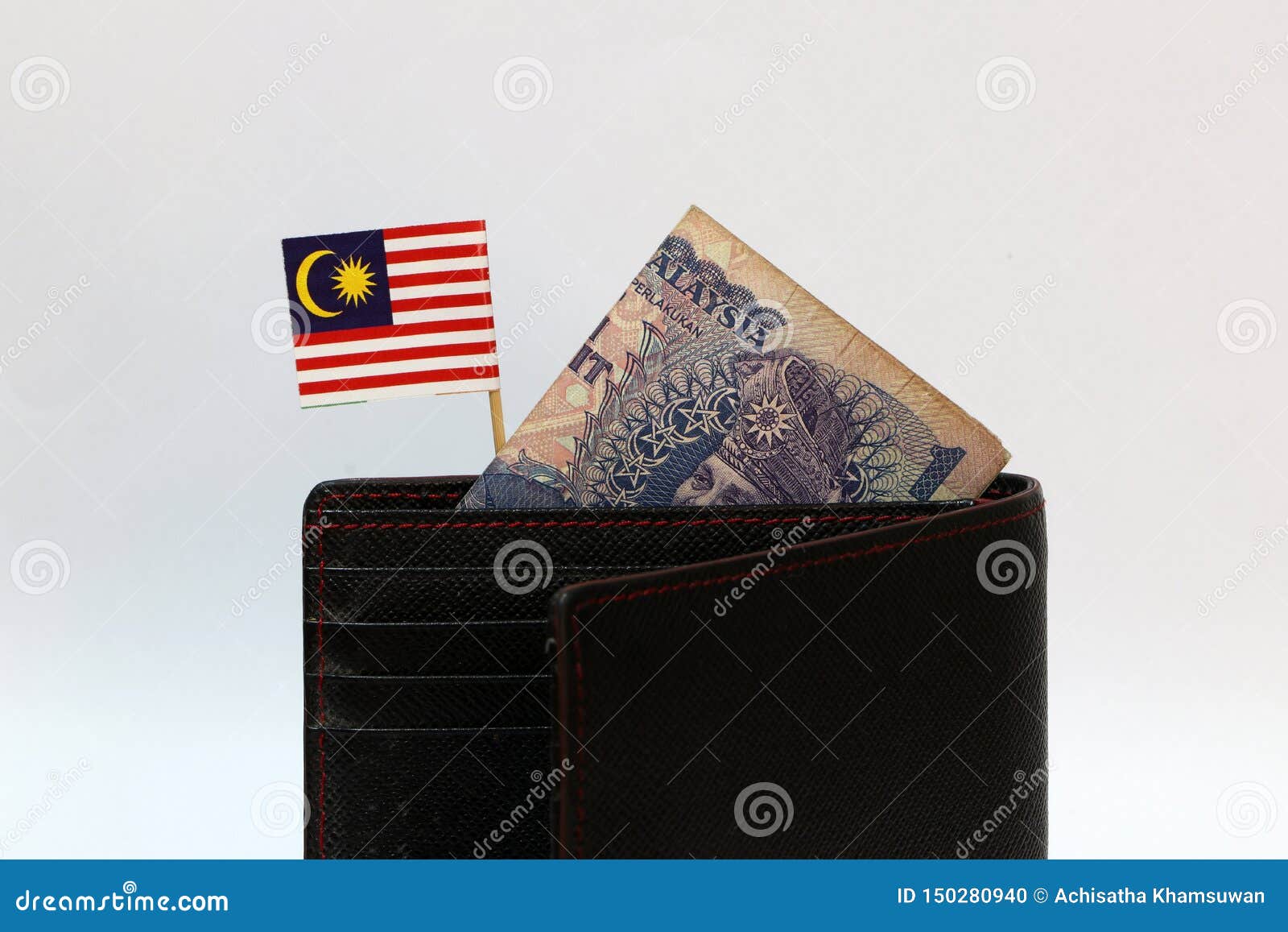 One Ringgit Banknote of Malaysia and Mini Malaysian Nation Flag Stick ...