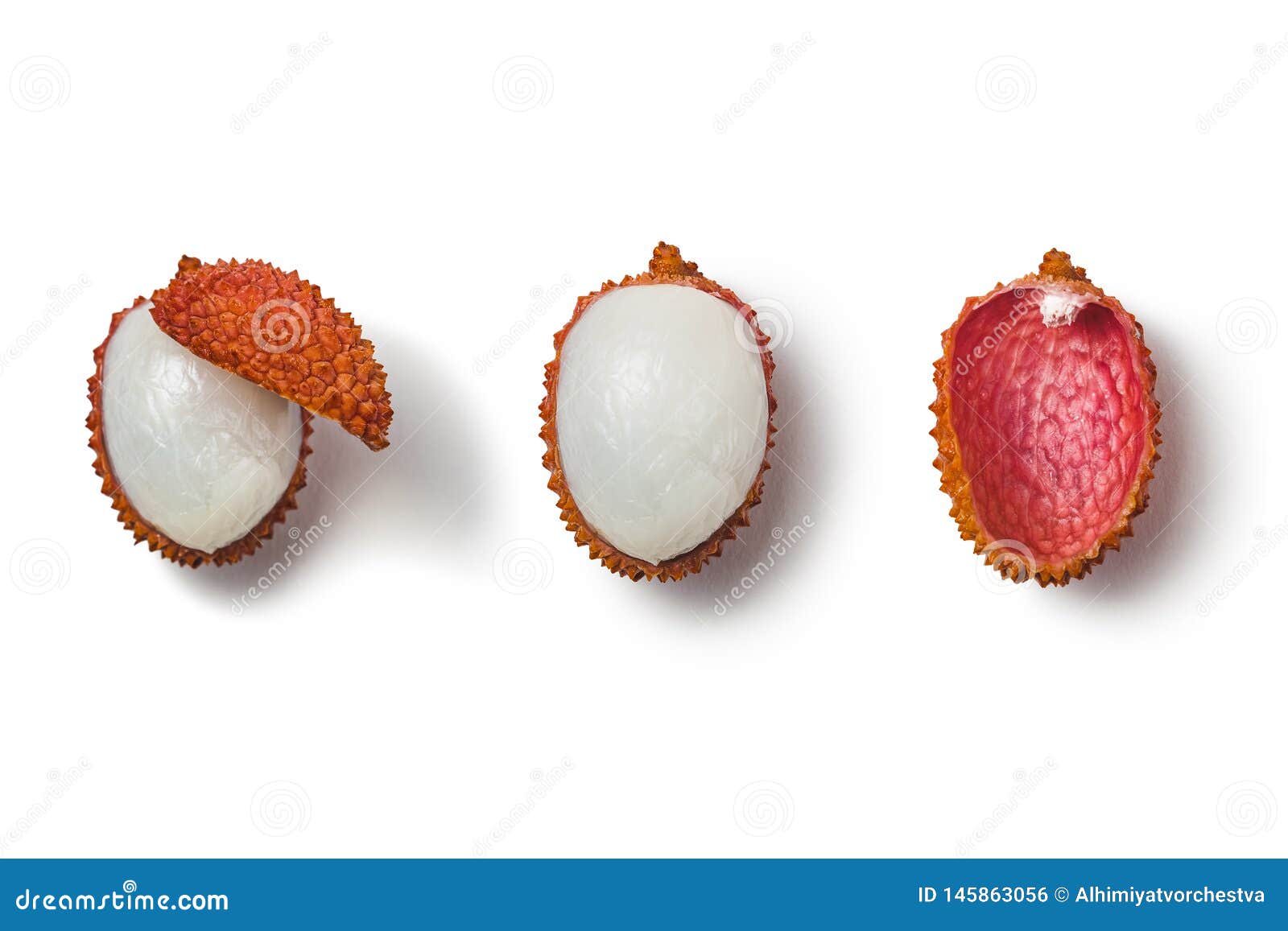 One Ripe, Half-peeled Pink-red Lychee on a White Stock Photo - Image of ...