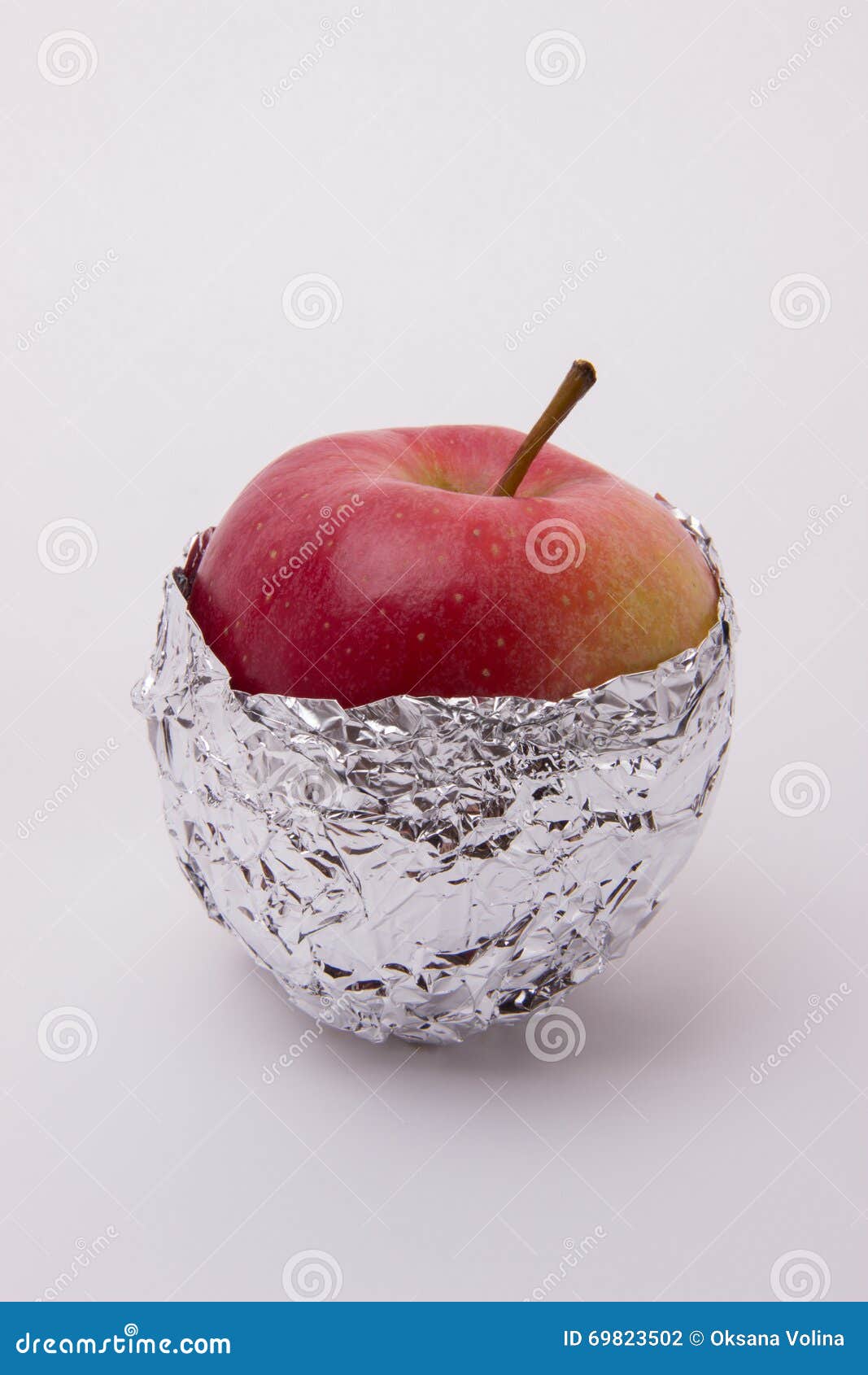 One Ripe Red Apple Wrapped Foil White Background Stock Photos - Free ...