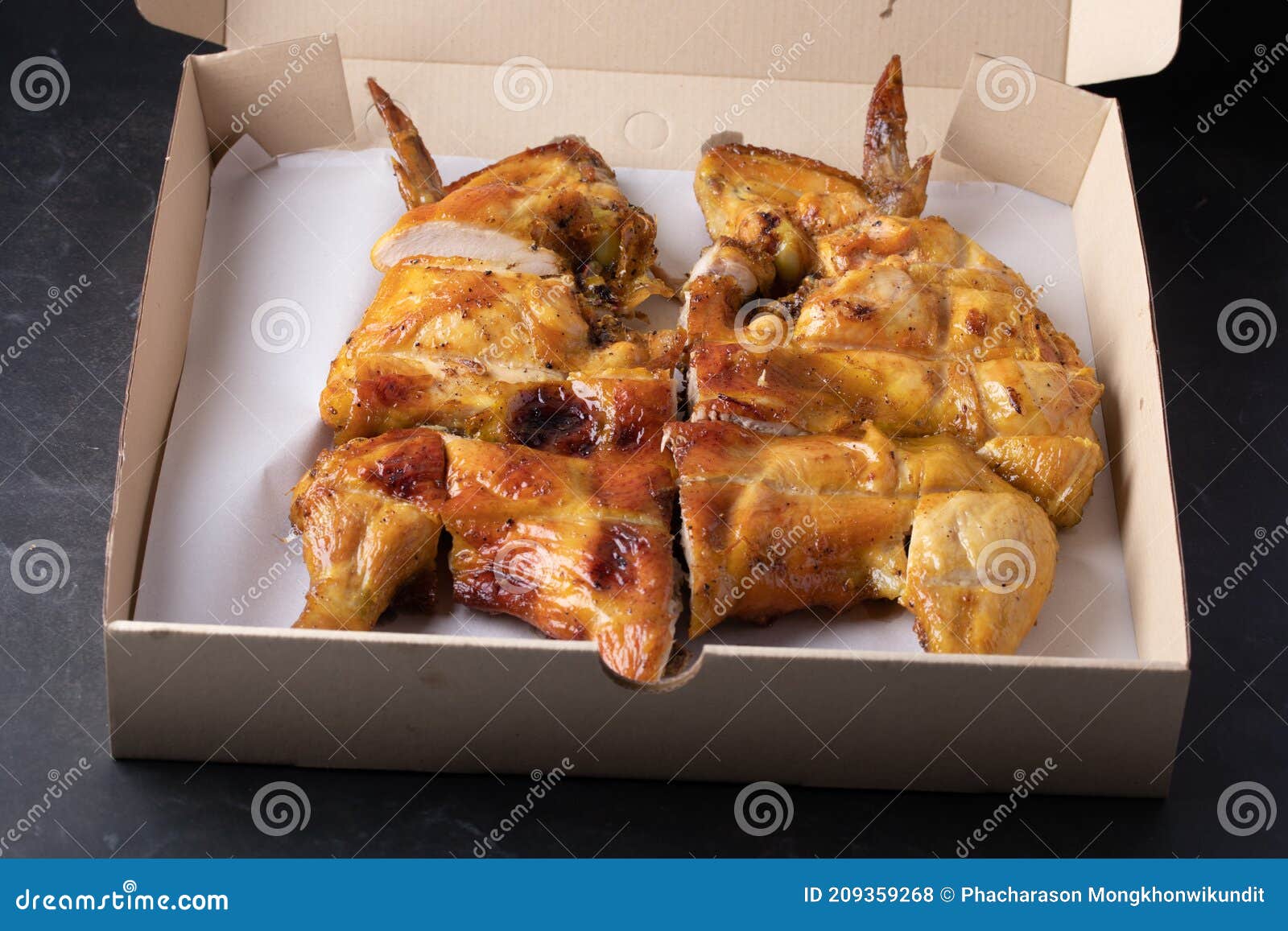 One Roast Chicken in a Paper Box Stock Photo - Image of health ...
