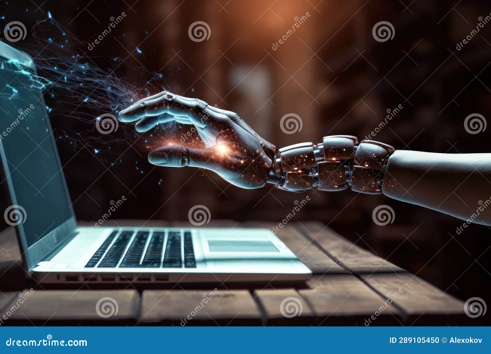 One Robot Hand Emerging from a Computer AI Generated Stock Illustration ...