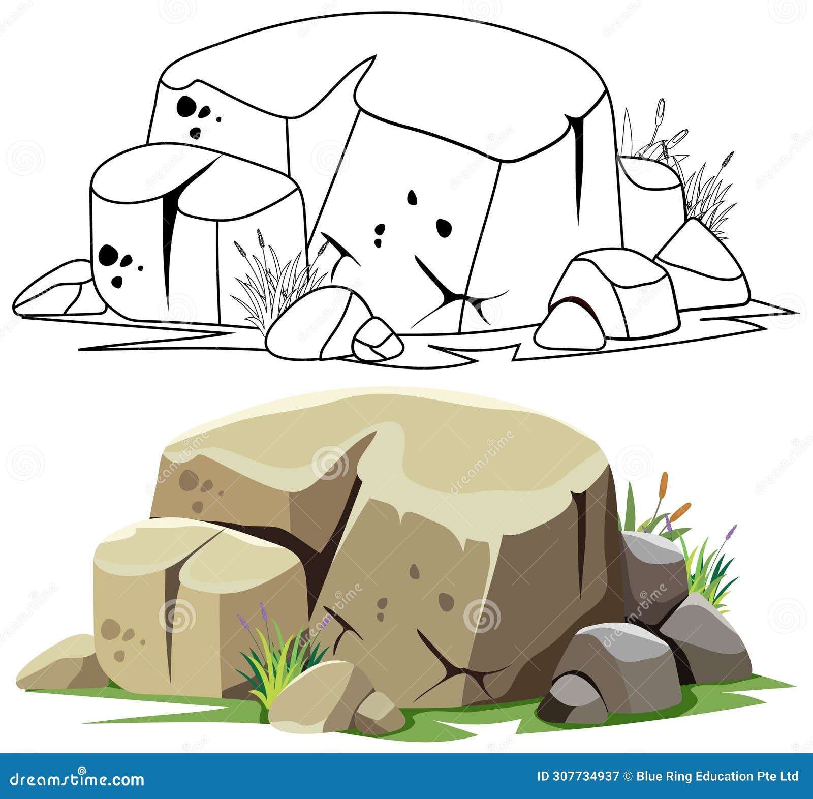 One Rock Outline and One Rock Color Stock Vector - Illustration of ...