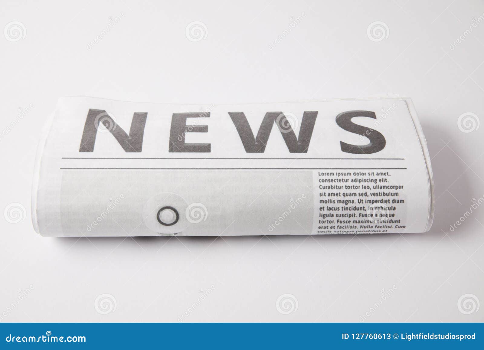 One Rolled Newspaper with Information, on White Background Stock Image ...