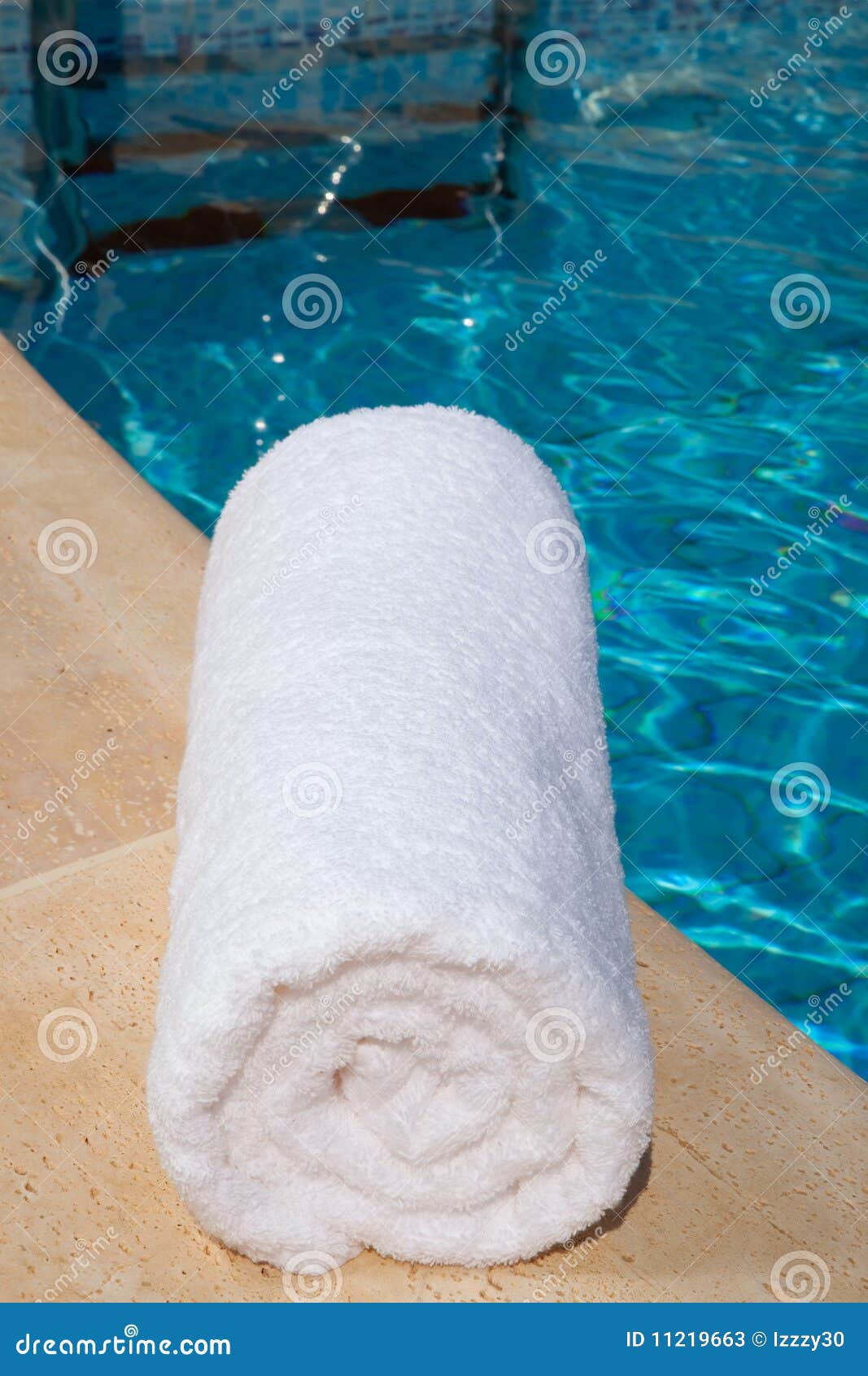 One Rolled-up White Towel by Blue Pool Stock Image - Image of bathroom ...