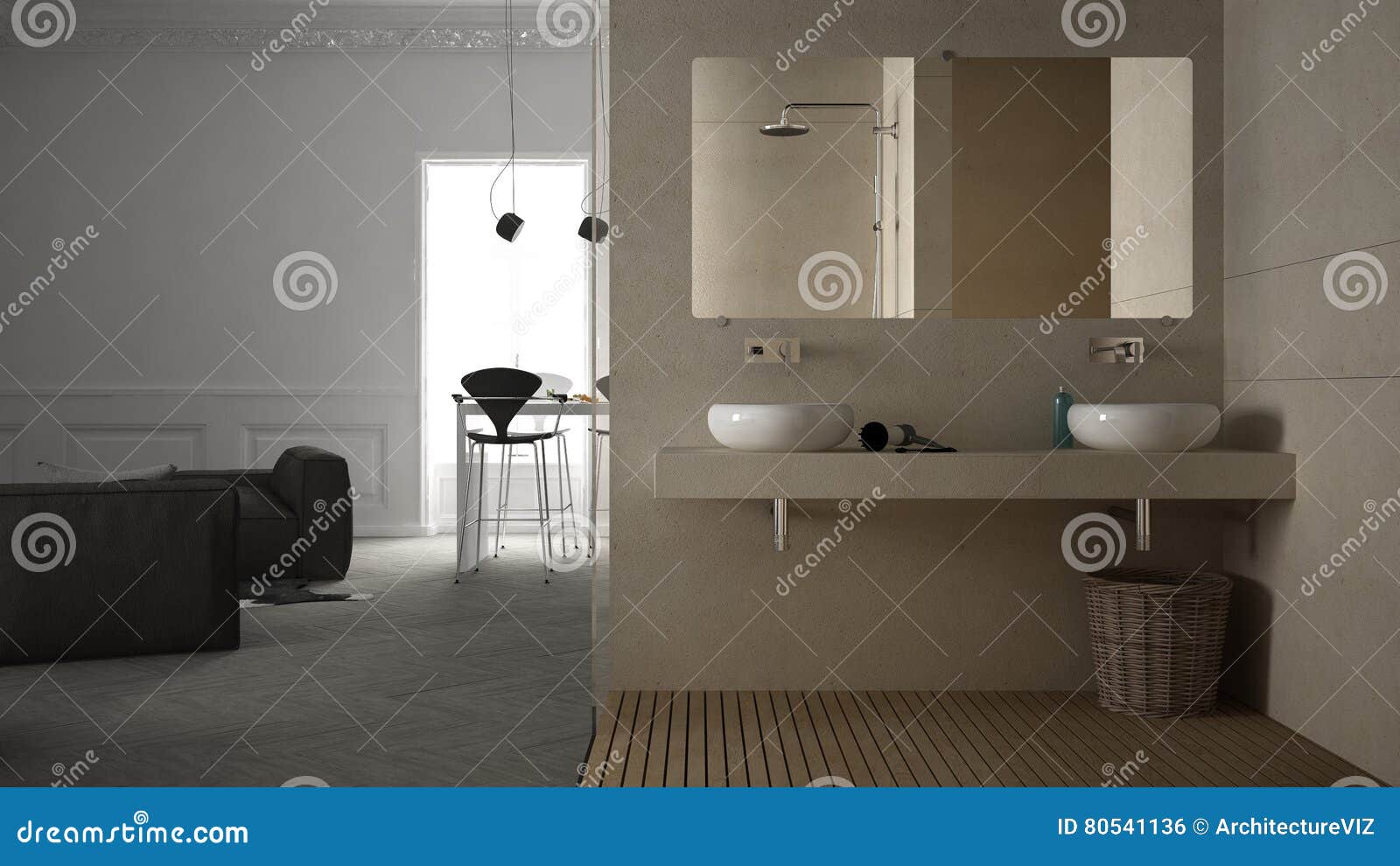 One-room Apartment, Interior Design Stock Photo - Image of mable ...