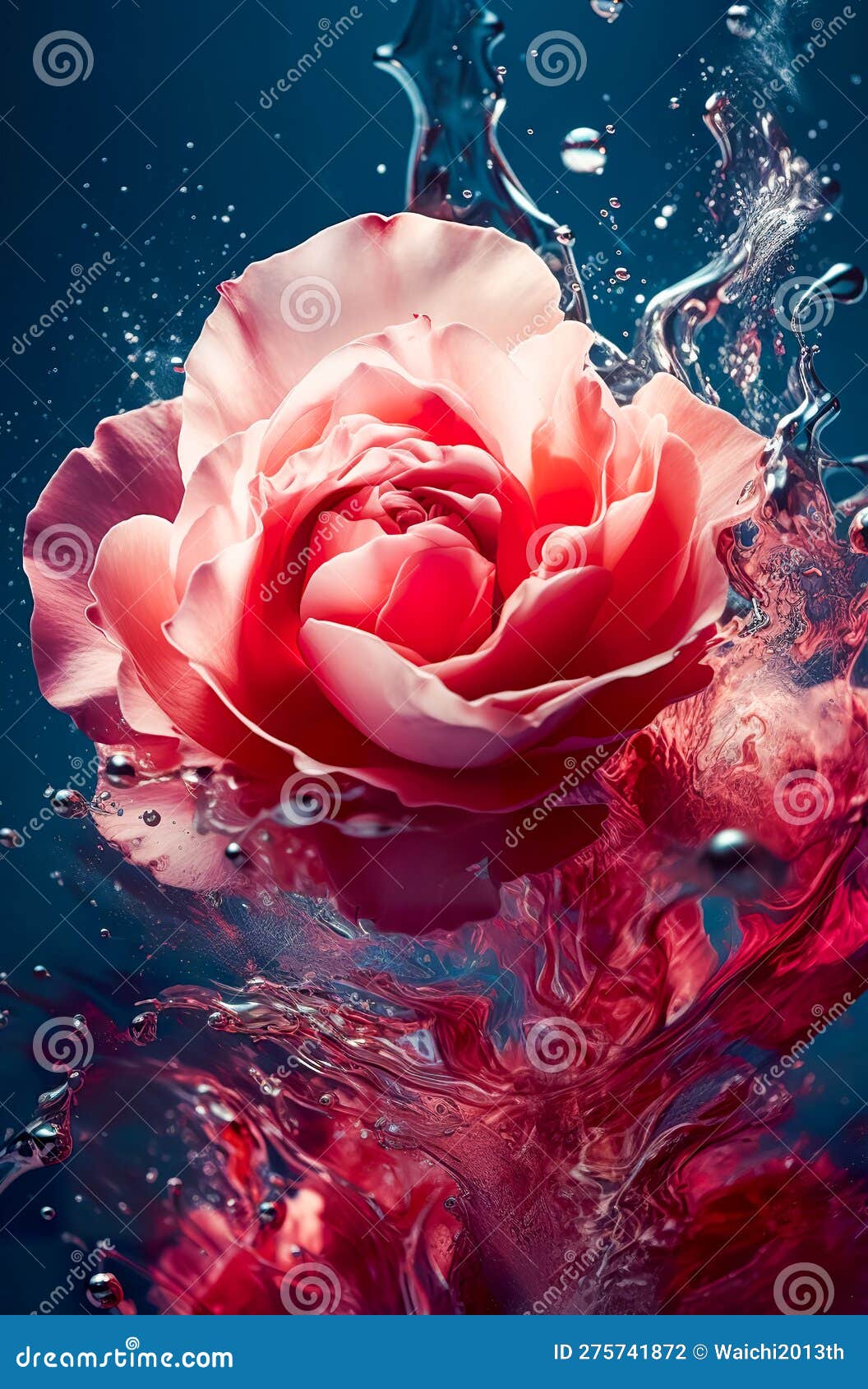 One Rose with Water Splash and Drops. Generative AI Stock Illustration ...