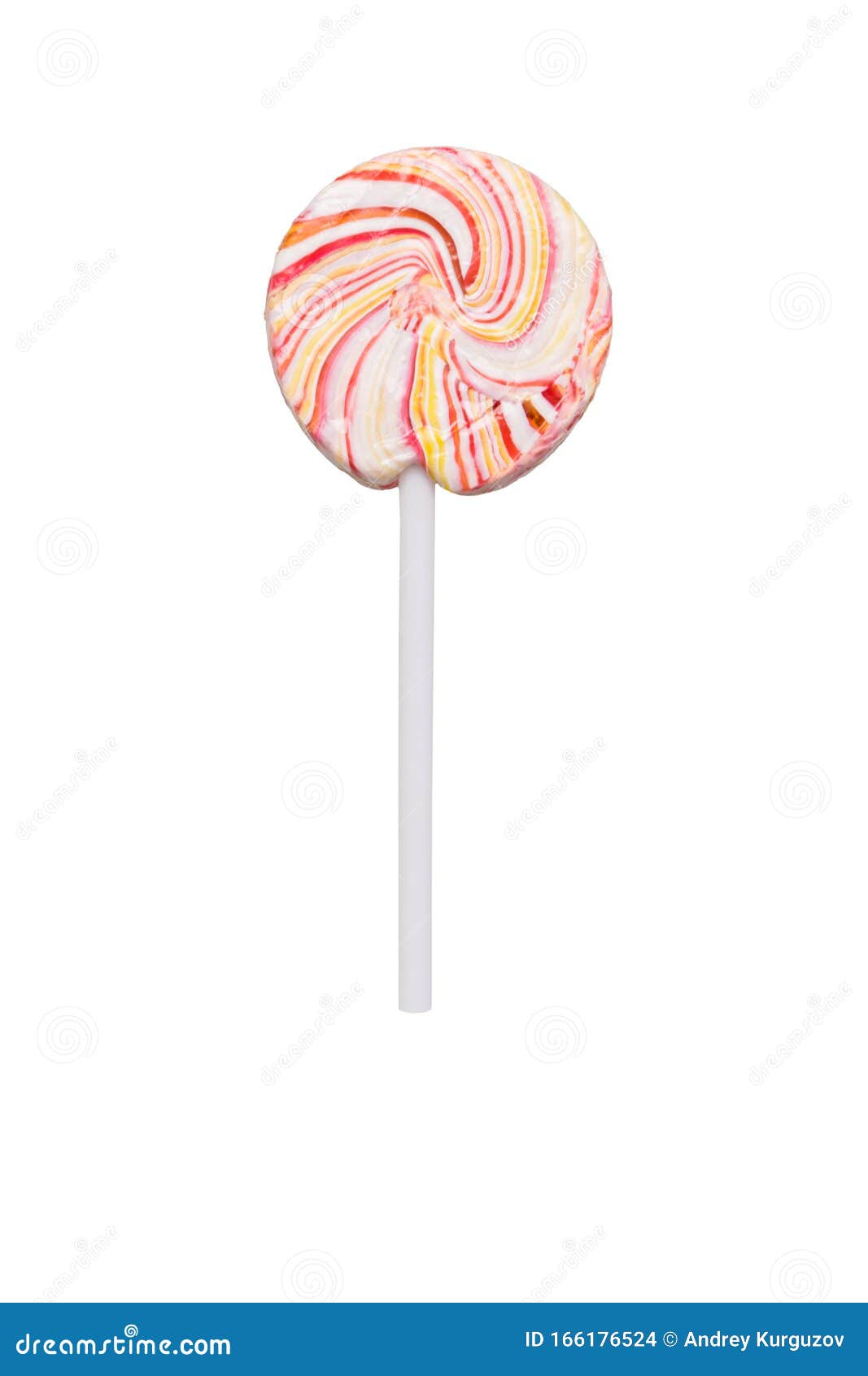 One Round Red and White Candy on a Stick Isolated on White Stock Photo ...
