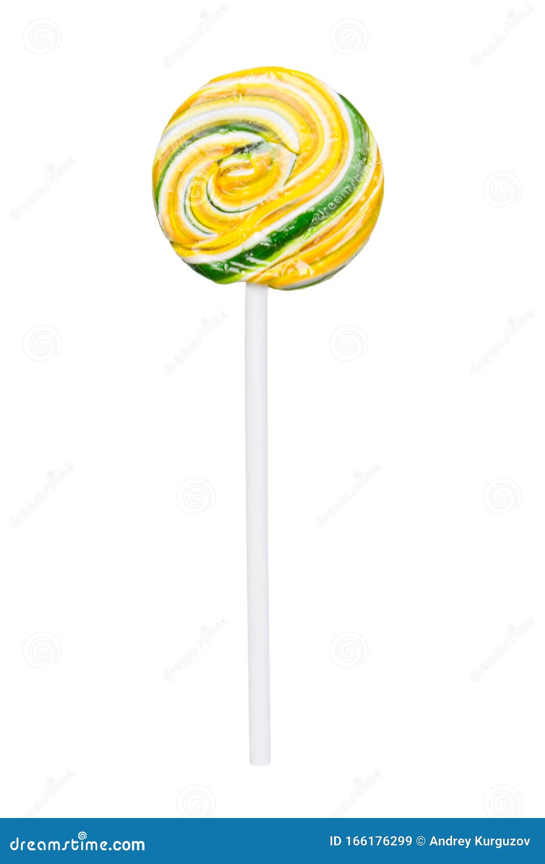 One Round Yellow-green Candy on a Stick Isolated on White Stock Image ...