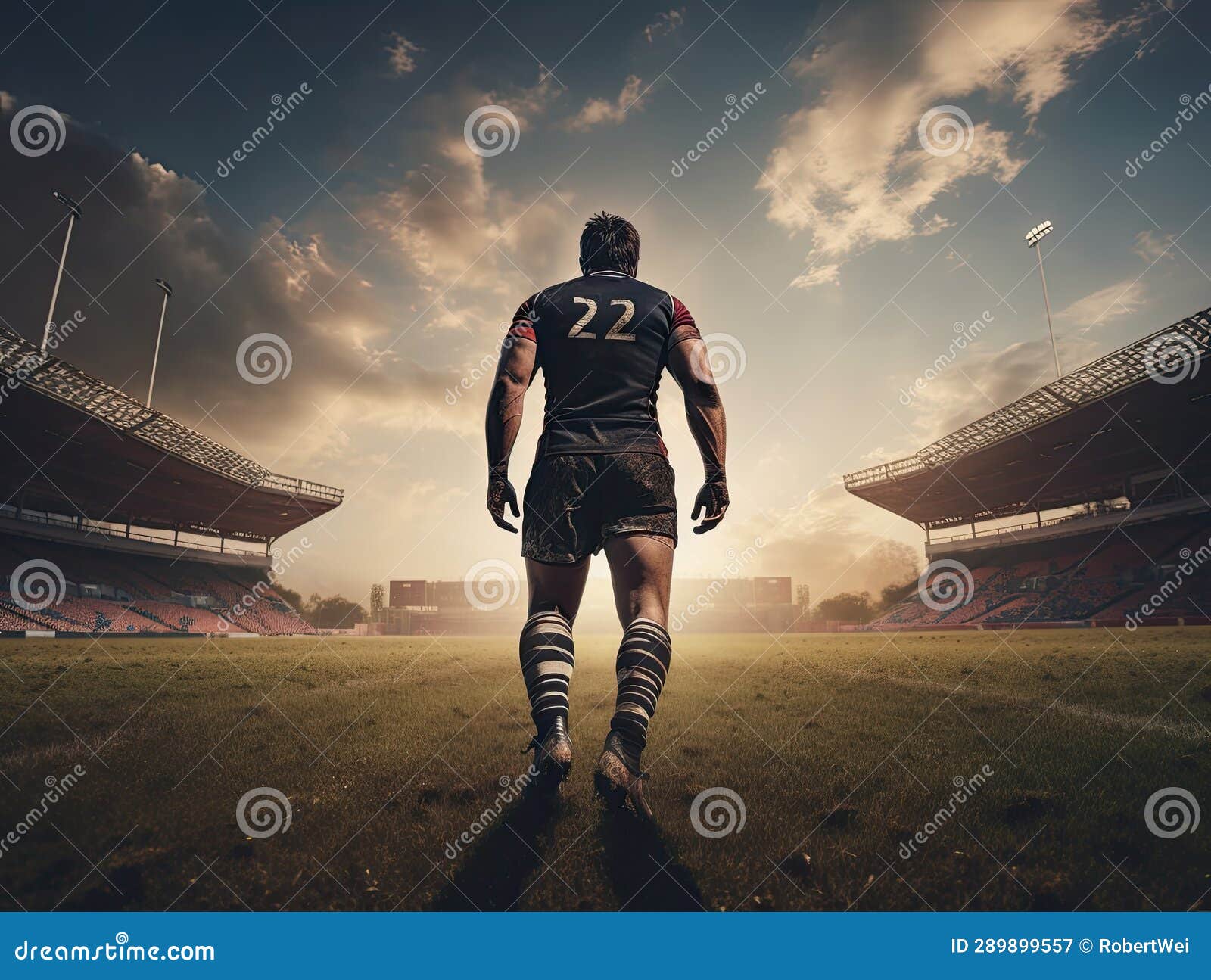 One Rugby Player on the Field at Stadium Stock Illustration ...