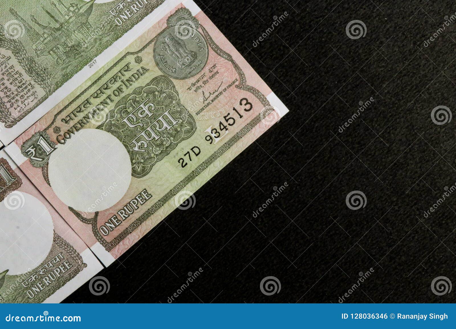 One Rupee Notes on Black Background Stock Photo - Image of cash, profit ...