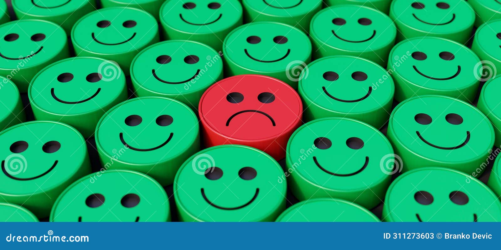 One Sad among a Crowd of Happy Ones Round Characters 3d Render Stock ...