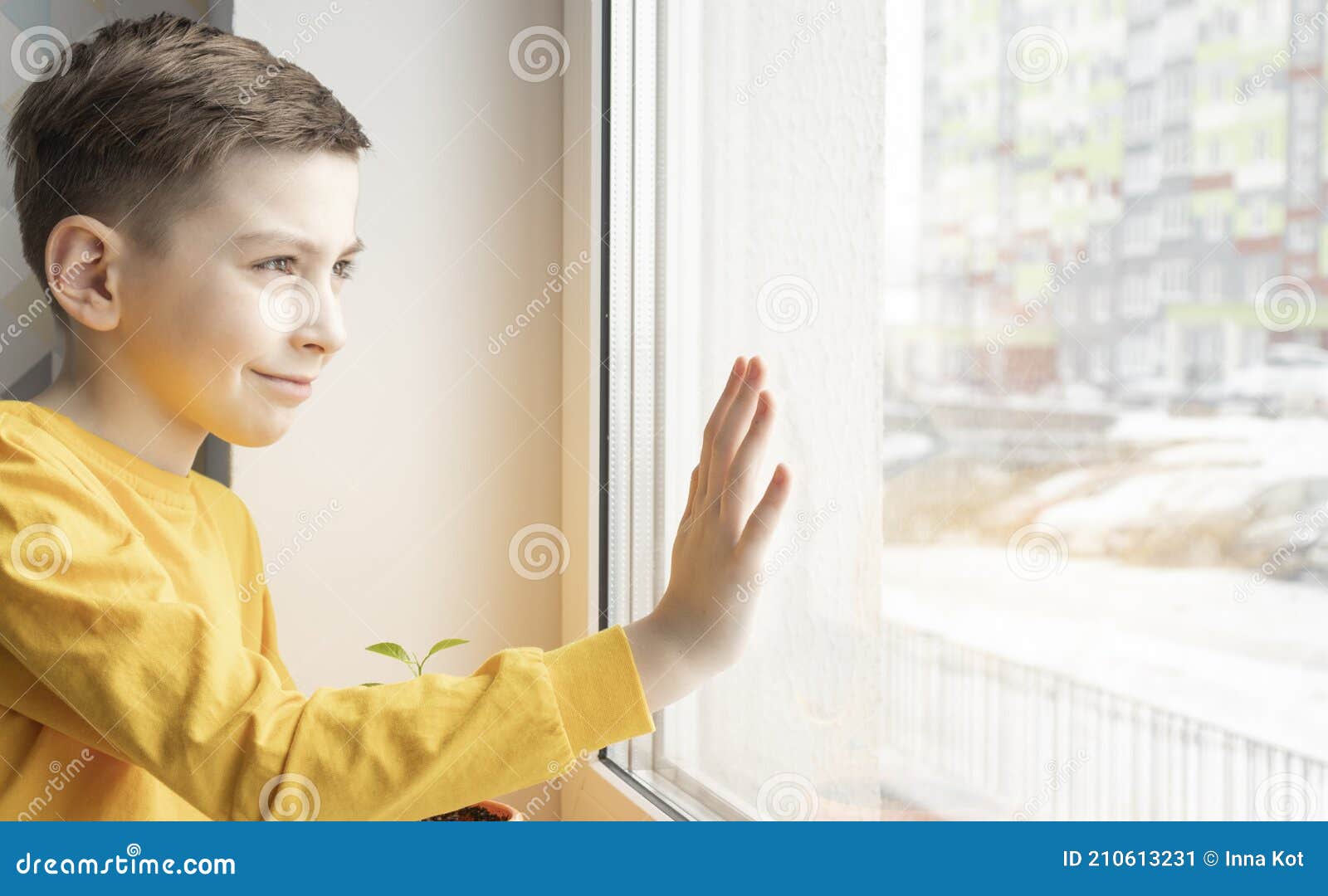 Little Boy Standing Near the Window at the Day Time Stock Image - Image ...
