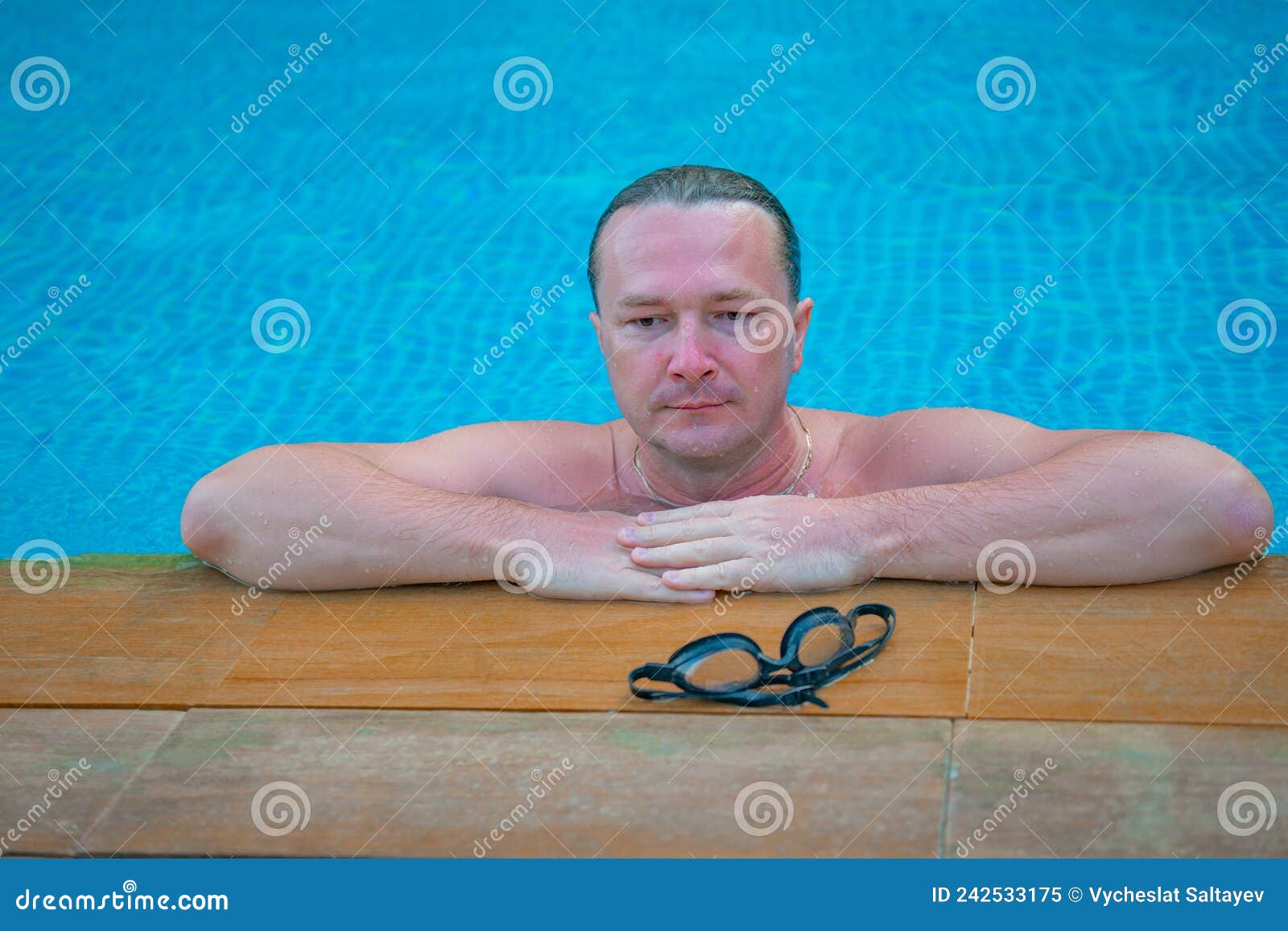 One Sad Man Swims in a Deep Pool Stock Image - Image of summer ...