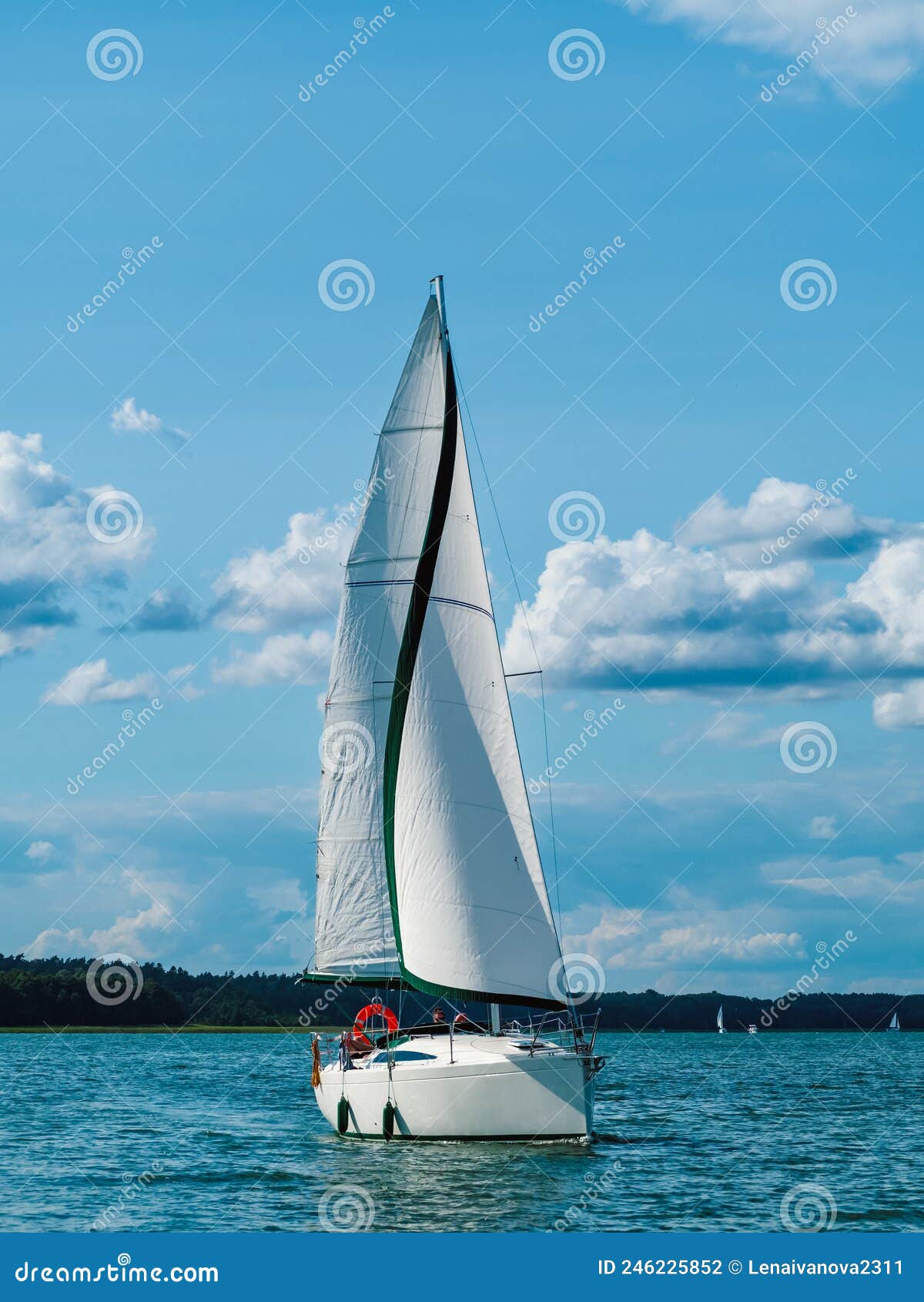 One Sailing Yacht Sailing at Full Sail on a Lake Stock Photo - Image of ...