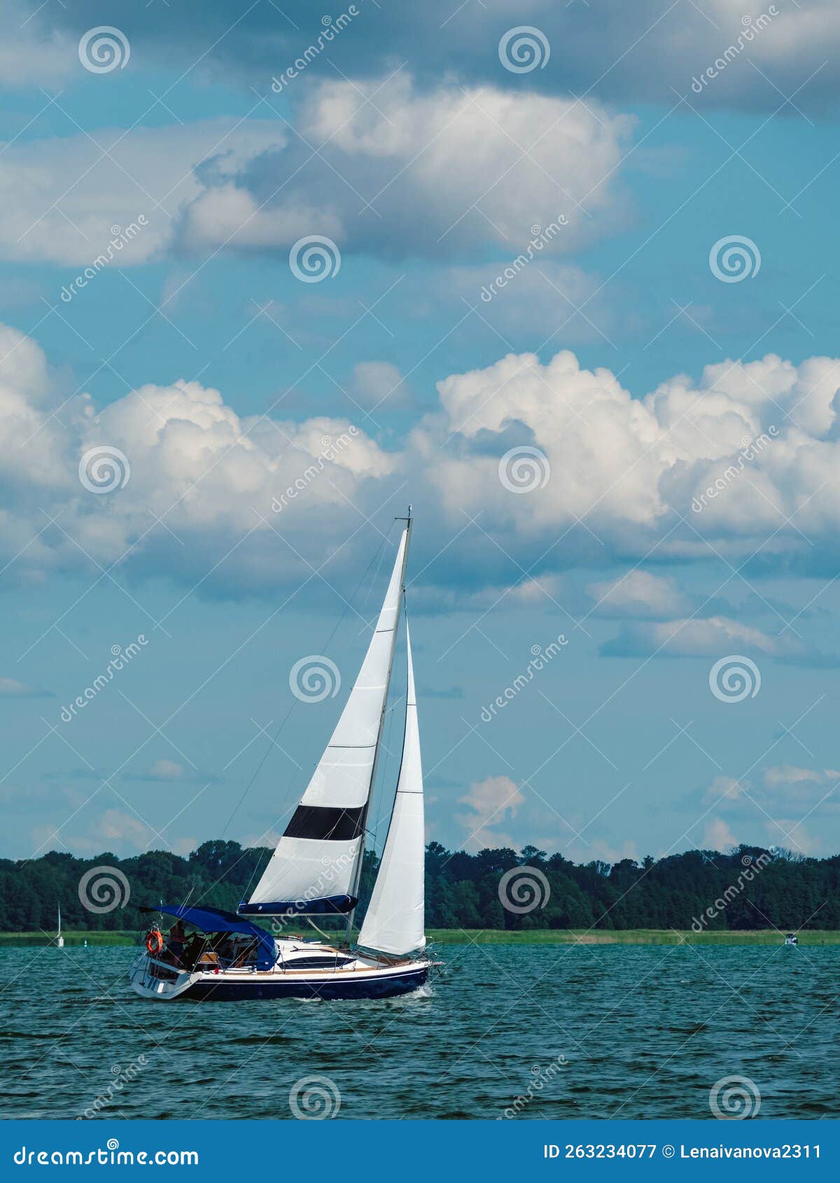 One Sailing Yacht Sailing at Full Sail on a Lake Stock Image - Image of ...