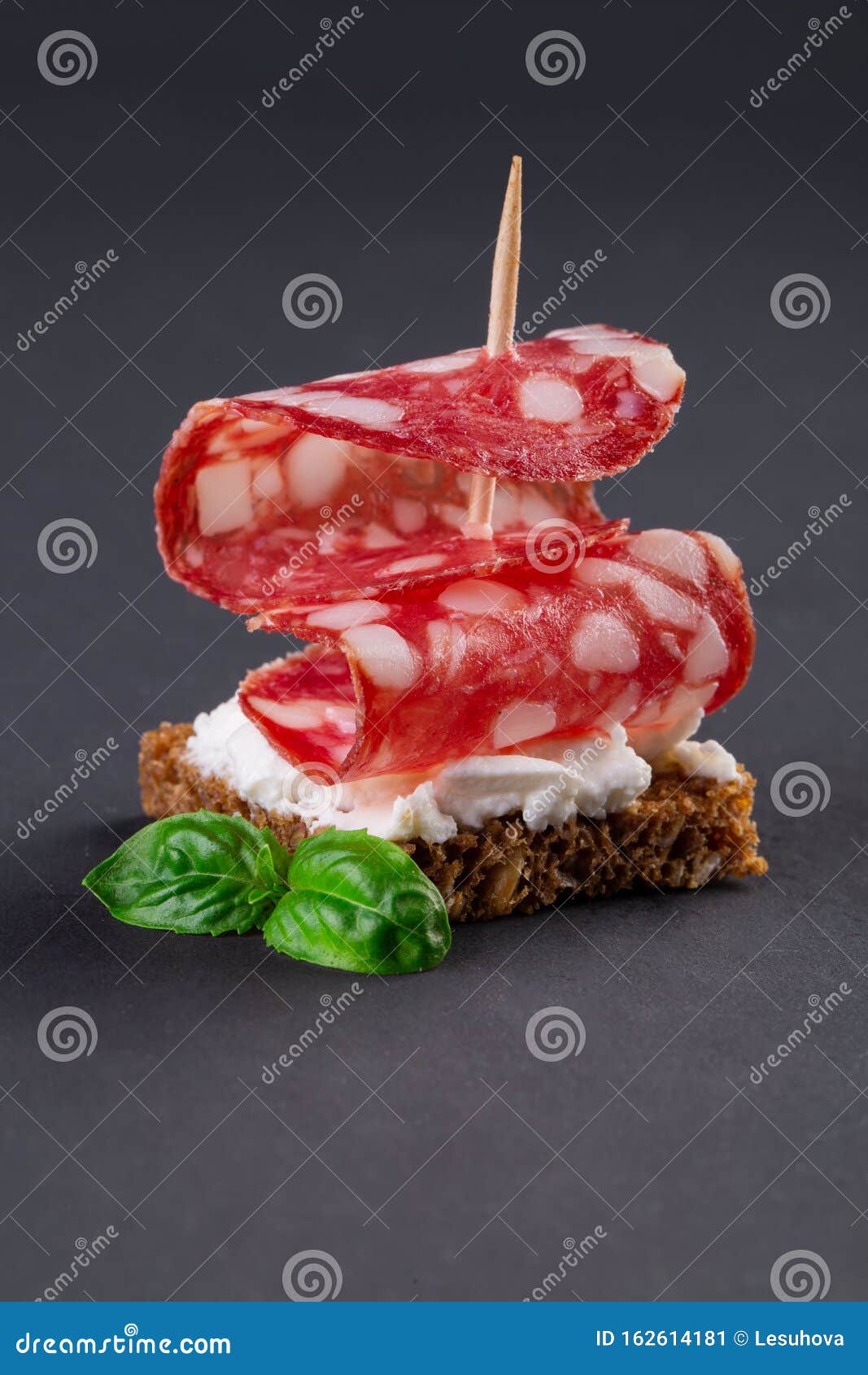 One Salami Canape stock image. Image of dinner, pork - 162614181