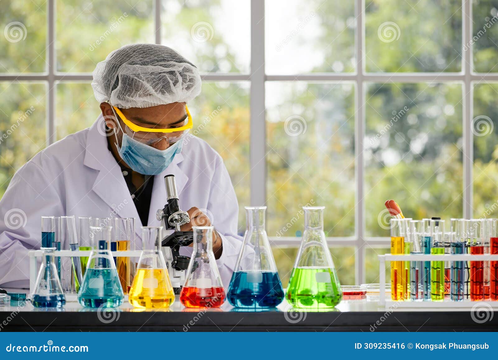 One Scientist Conducting Microscopic Analysis in Lab Precision and ...