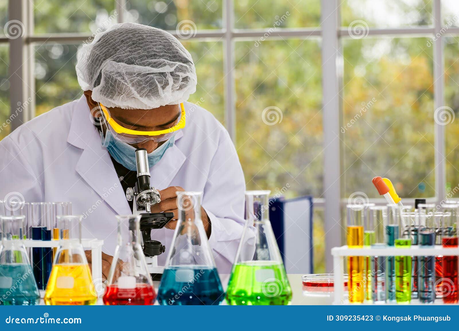 One Scientist Conducting Microscopic Analysis in Lab Precision and ...