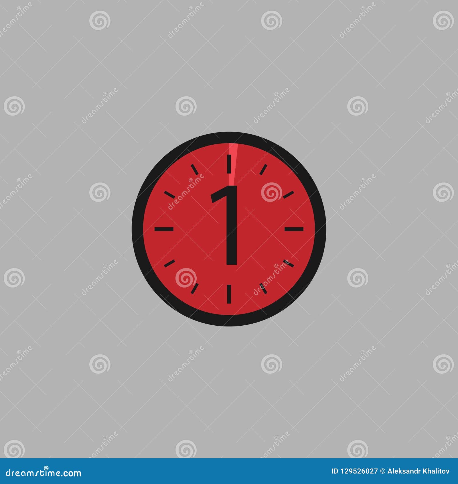 One Second Clock on Gray Background. Stopwatch Icon in Flat Style, Red ...