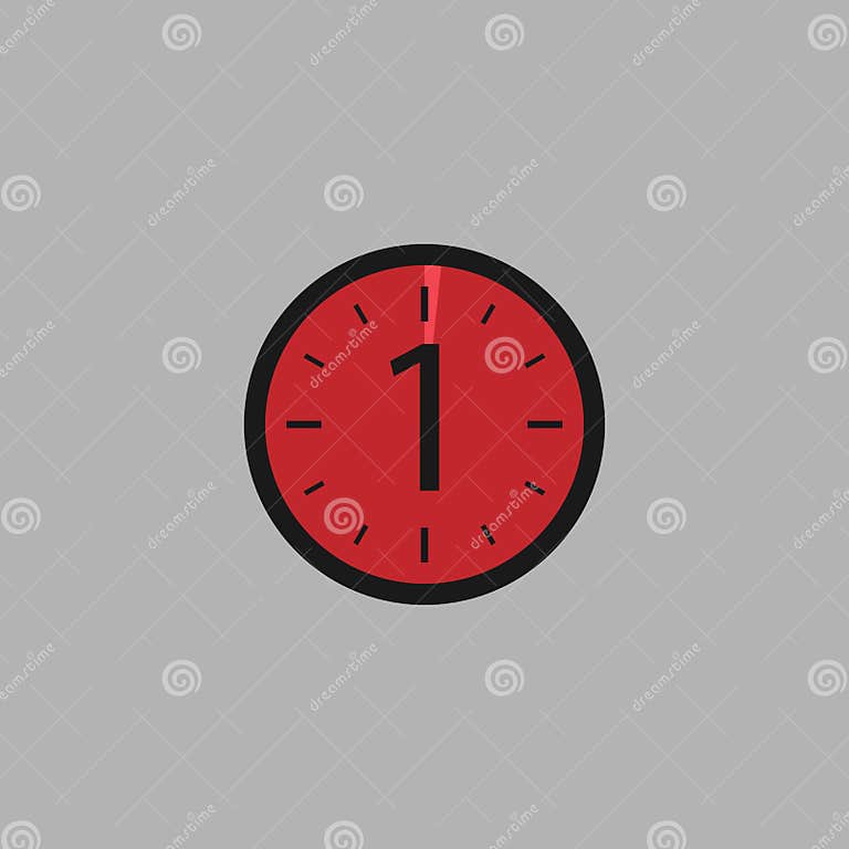One Second Clock on Gray Background. Stopwatch Icon in Flat Style, Red ...