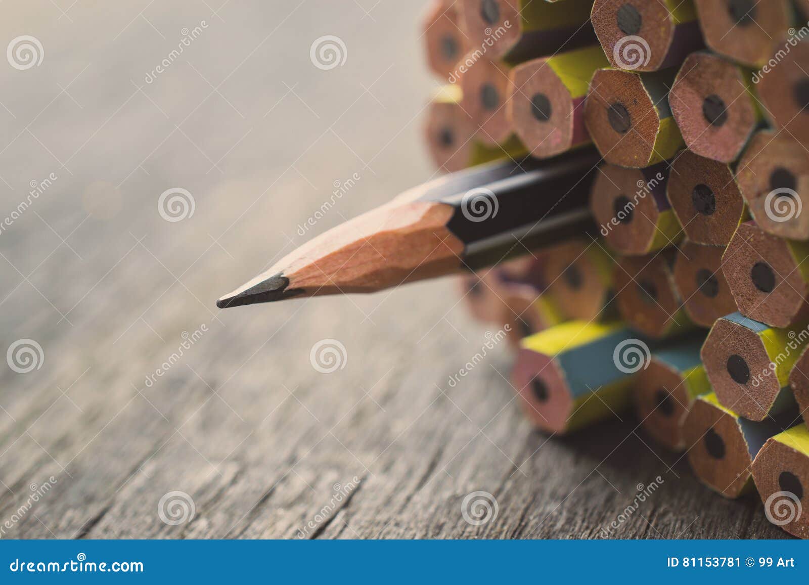One Sharpened Pencil Standing Out from the Other New Pencil on W Stock ...